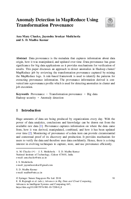(PDF) Anomaly Detection in MapReduce Using Transformation Provenance
