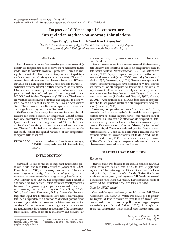 Pdf Impacts Of Different Spatial Temperature Interpolation Methods On