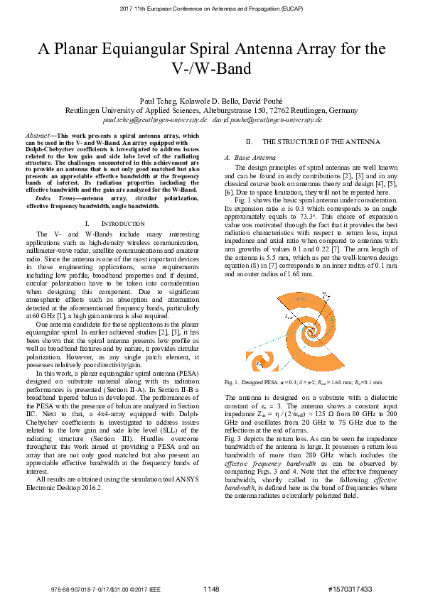 (PDF) A planar equiangular spiral antenna array for the V-/W-band