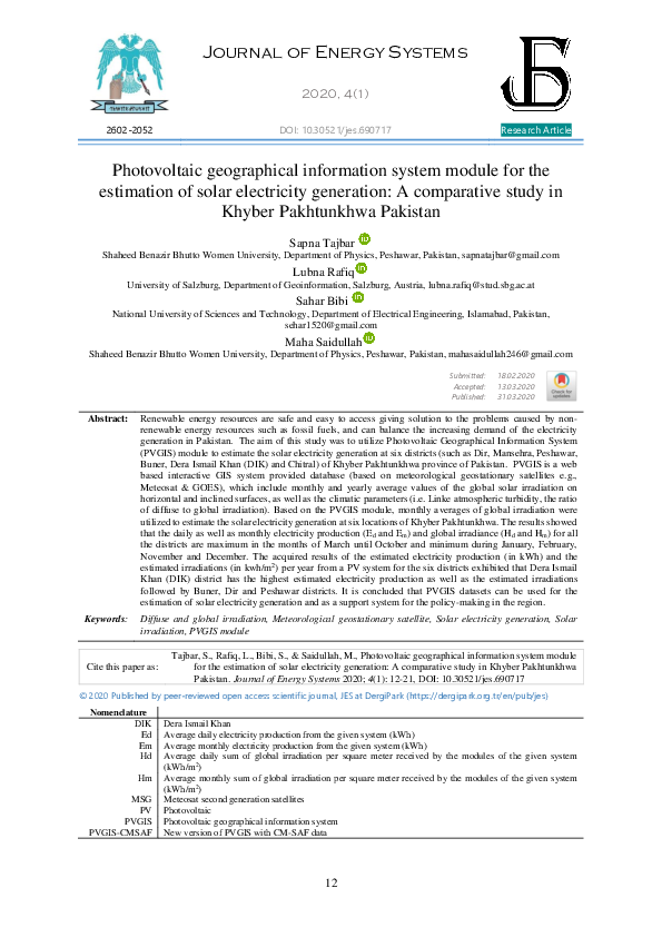 Pdf Photovoltaic Geographical Information System Module For The Estimation Of Solar