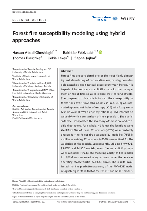 (PDF) Forest fire susceptibility modeling using hybrid approaches