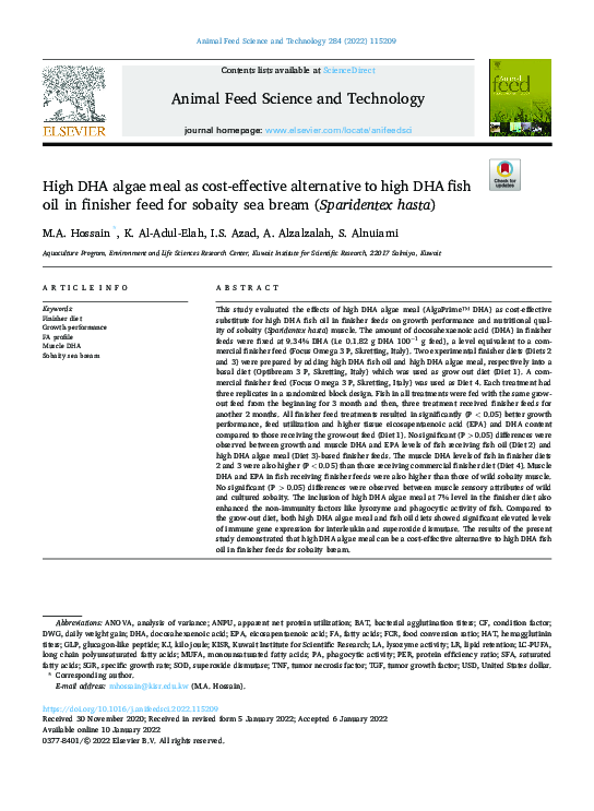 (PDF) High DHA algae meal as cost-effective alternative to high DHA ...