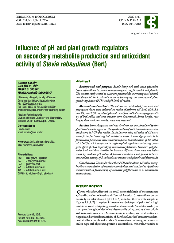 (PDF) Influence of pH and plant growth regulators on secondary ...