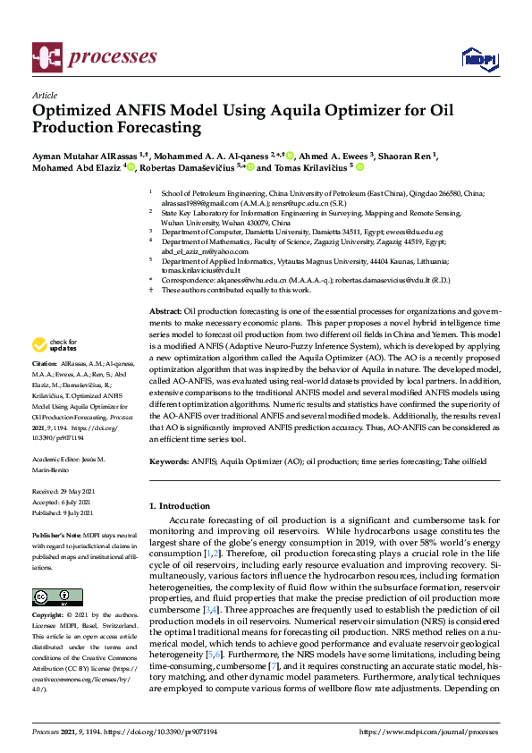 (PDF) Optimized ANFIS Model Using Aquila Optimizer for Oil Production Forecasting
