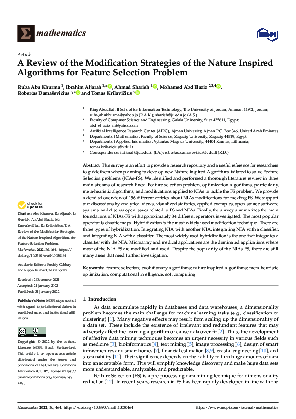 (PDF) A Review of the Modification Strategies of the Nature Inspired Algorithms for Feature ...