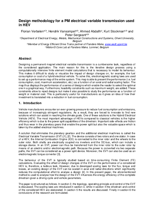 (PDF) Design Methodology for a PM Electrical Variable Transmission Used in HEV