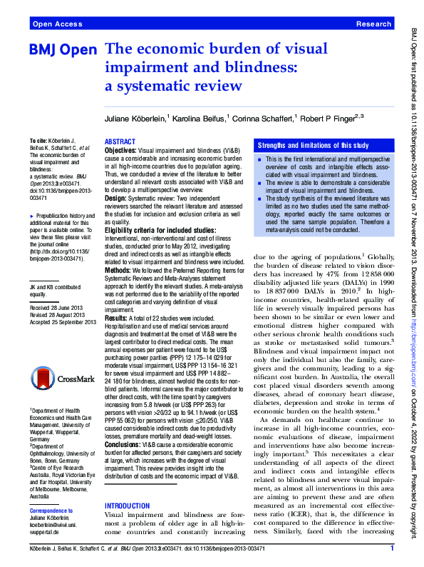 (PDF) The economic burden of visual impairment and blindness: a ...