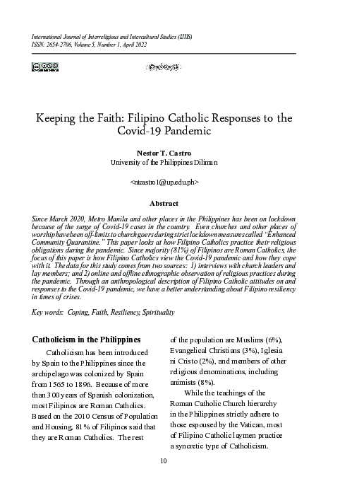 (PDF) Keeping the Faith: Filipino Catholic Responses to the Covid-19 Pandemic