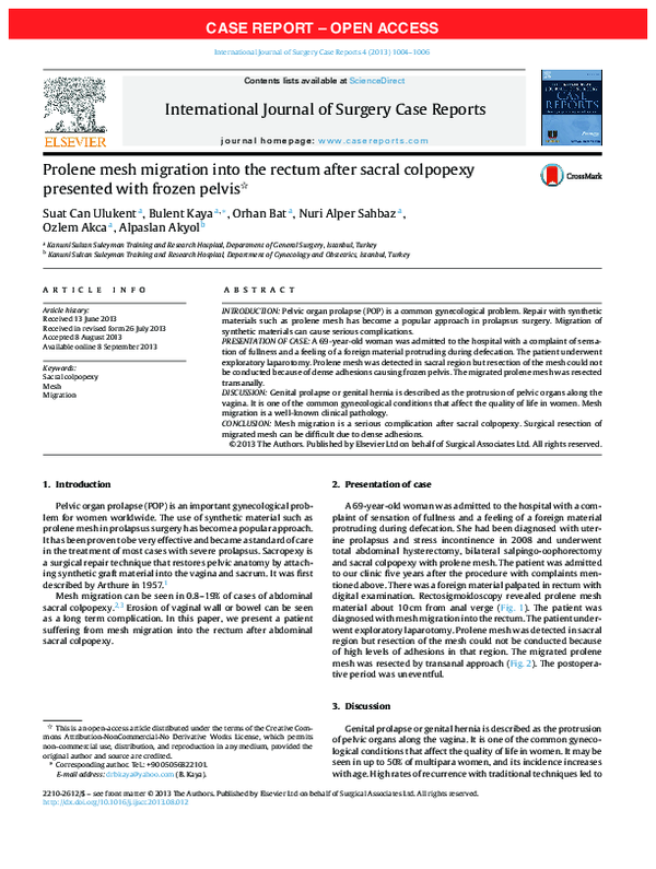 (PDF) Prolene mesh migration into the rectum after sacral colpopexy ...