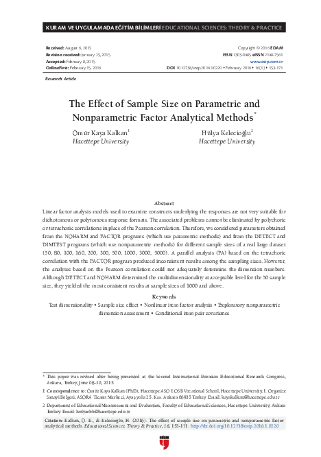 (PDF) The Effect of Sample Size on Parametric and Nonparametric Factor Analytical Methods