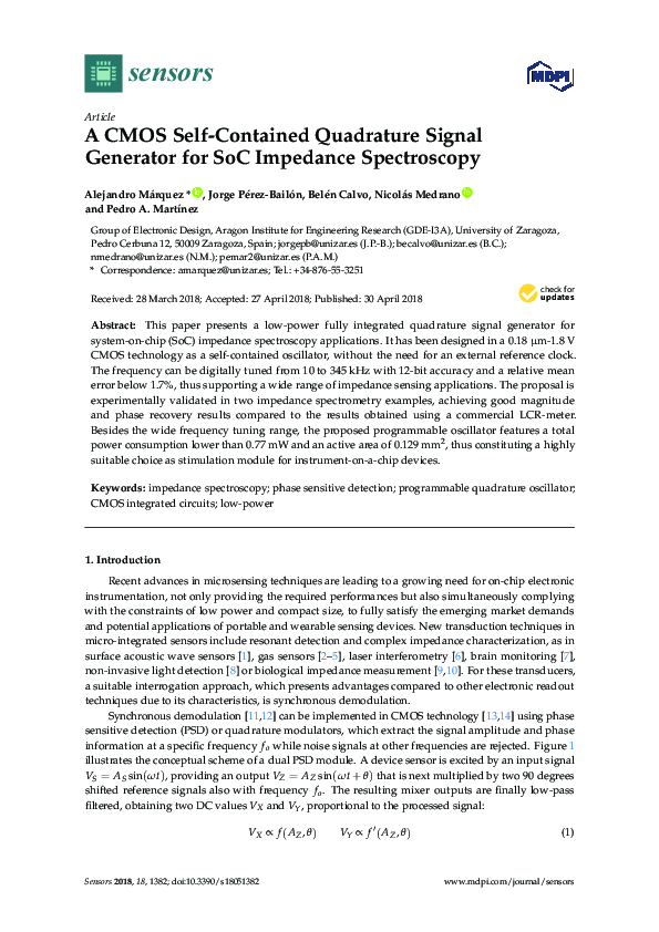 (PDF) A CMOS Self-Contained Quadrature Signal Generator for SoC Impedance Spectroscopy