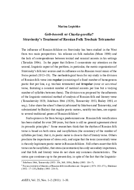 (PDF) Grib-borovik or Charka-gorelka? Stravinsky’s treatment of Russian ...
