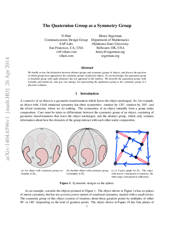 (PDF) The Quaternion Group as a Symmetry Group