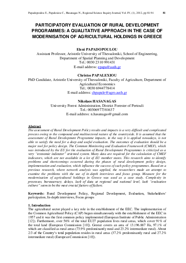 (PDF) Participatory Evaluation Of Rural Development Programmes: A ...