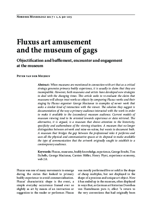 (PDF) Fluxus art amusement and the museum of gags. Objectification and bafflement, encounter and ...