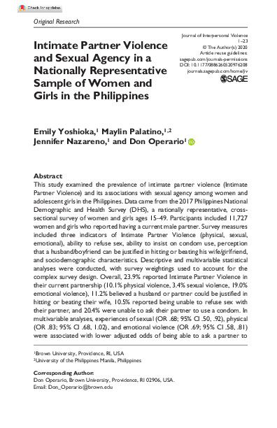 (PDF) Intimate Partner Violence and Sexual Agency in a Nationally ...