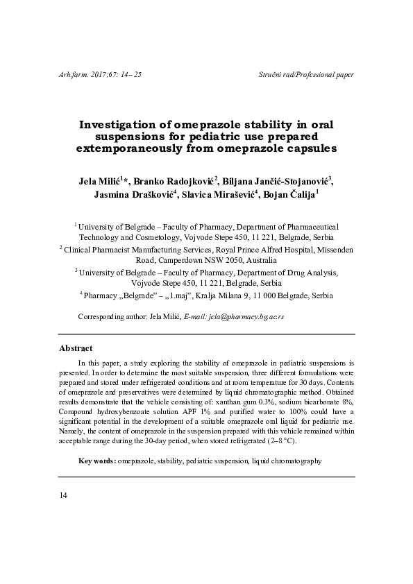 (PDF) Investigation of omeprazole stability in oral suspensions for ...