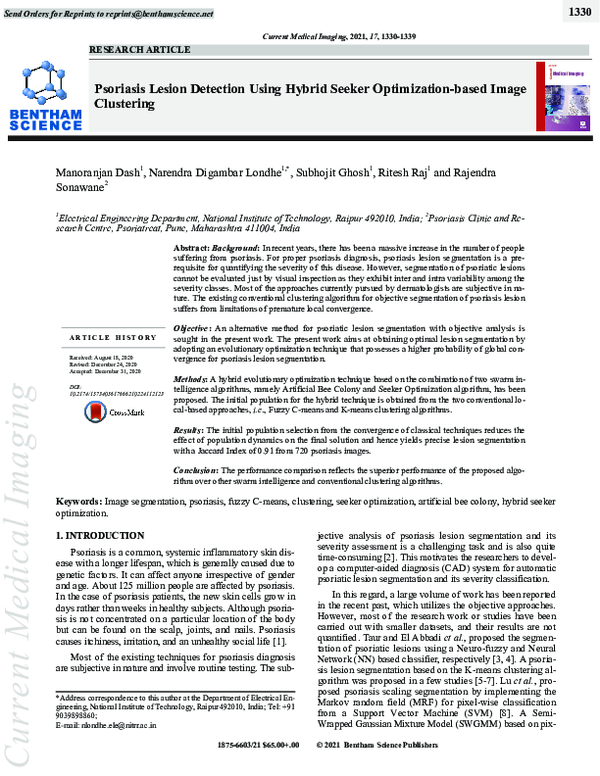 (PDF) Psoriasis Lesion Detection Using Hybrid Seeker Optimization-based Image Clustering