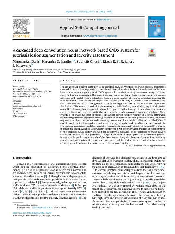 Pdf A Cascaded Deep Convolution Neural Network Based Cadx System For Psoriasis Lesion
