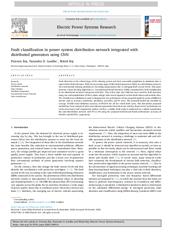 (PDF) Fault classification in power system distribution network integrated with distributed ...