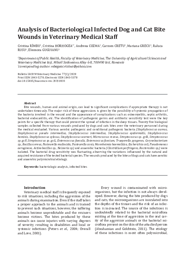 (PDF) Analysis of Bacteriological Infected Dog and Cat Bite Wounds in ...