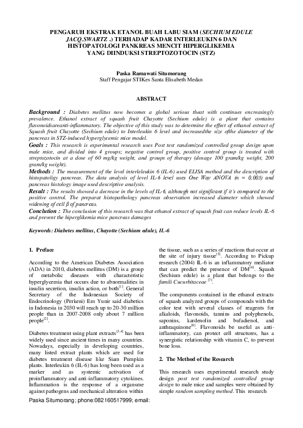 (PDF) Pengaruh Ekstrak Etanol Buah Labu Siam (Sechium Edule JACQ.SWARTZ.) Terhadap Kadar ...