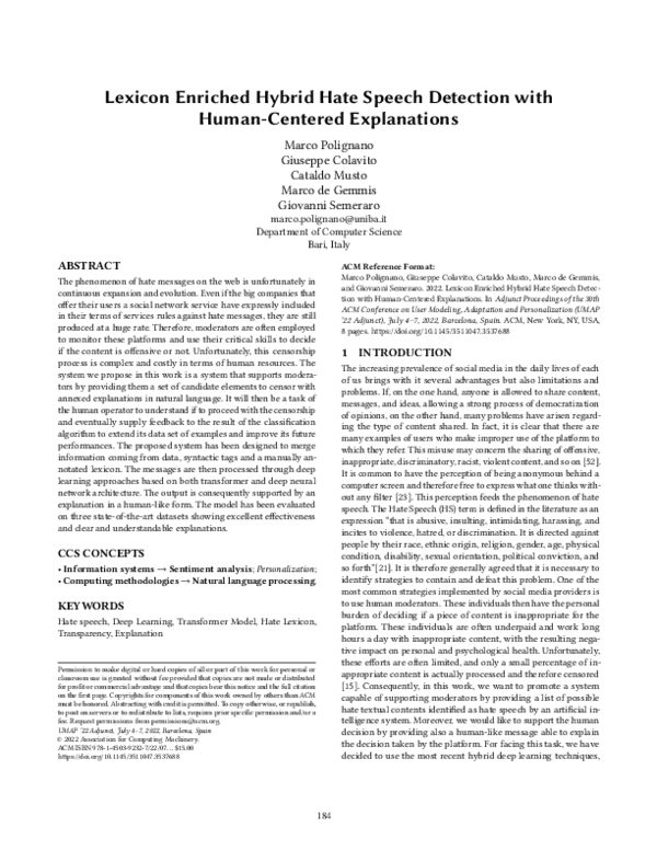 (PDF) Lexicon Enriched Hybrid Hate Speech Detection with Human-Centered Explanations