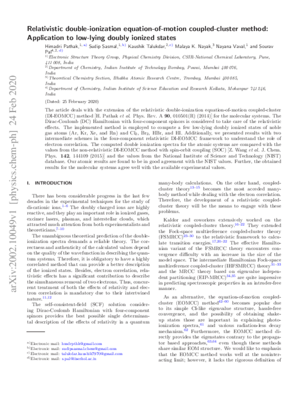 (PDF) Relativistic double-ionization equation-of-motion coupled-cluster method: Application to ...