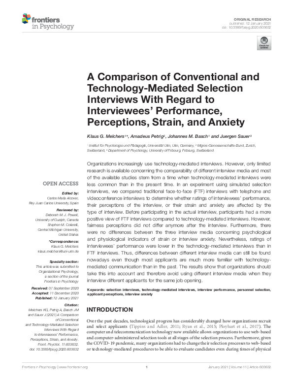 (PDF) A Comparison of Conventional and Technology-Mediated Selection ...