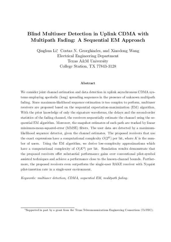Pdf Blind Multiuser Detection In Uplink Cdma With Multipath Fading A