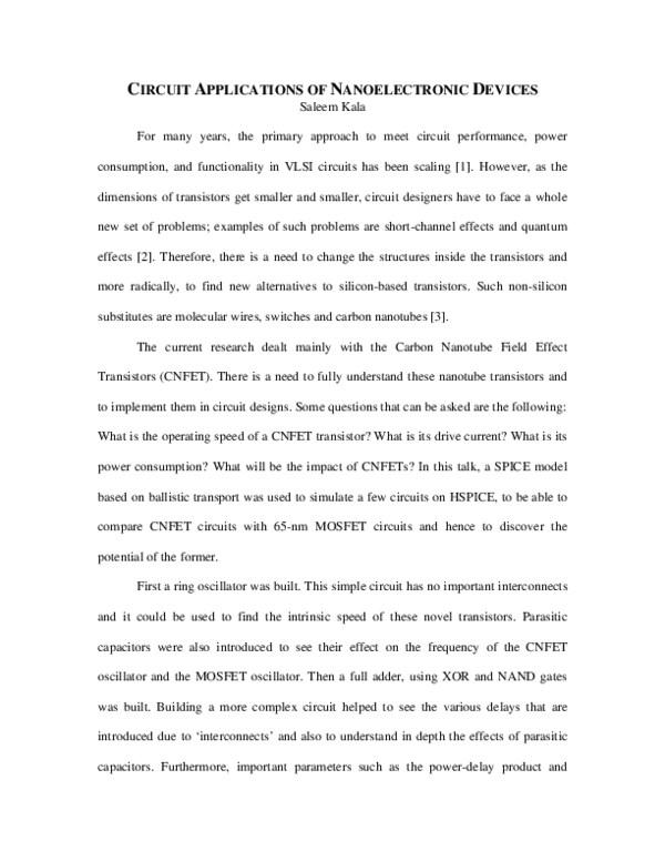 (PDF) Circuit Applications of Nanoelectronic Devices
