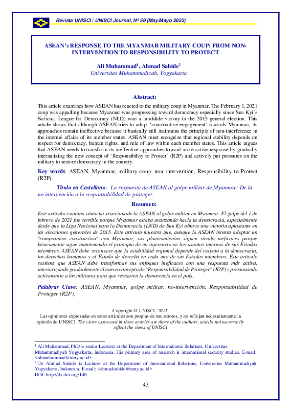 (PDF) ASEAN’s Response to the Myanmar Military Coup: From Non ...