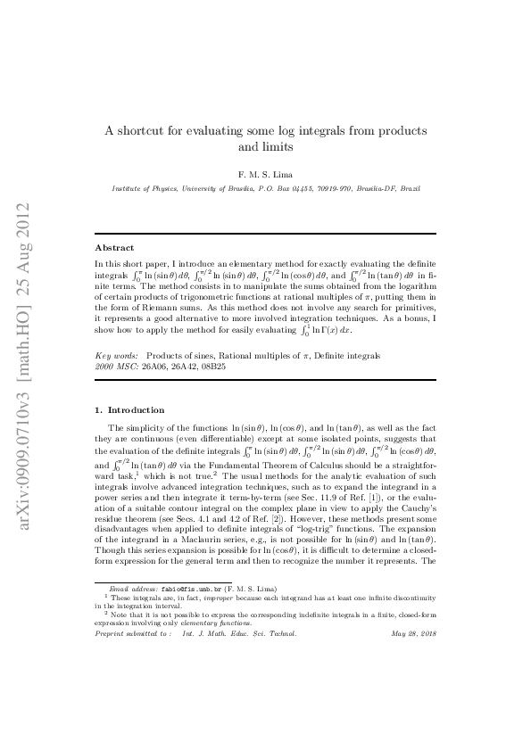 (PDF) A shortcut for evaluating some definite integrals from products ...