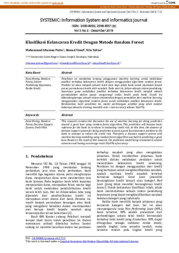 (PDF) Klasifikasi Kelancaran Kredit Dengan Metode Random Forest
