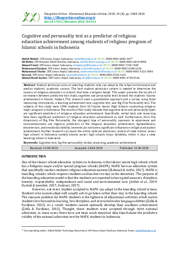 (PDF) Cognitive and personality test as a predictor of religious ...