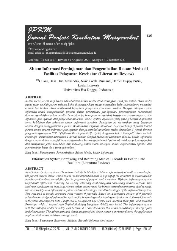 (PDF) Sistem Informasi Peminjaman dan Pengembalian Rekam Medis di Fasilitas Pelayanan Kesehatan ...