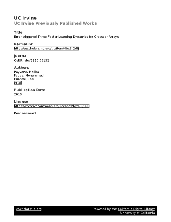 Pdf Error Triggered Three Factor Learning Dynamics For Crossbar Arrays