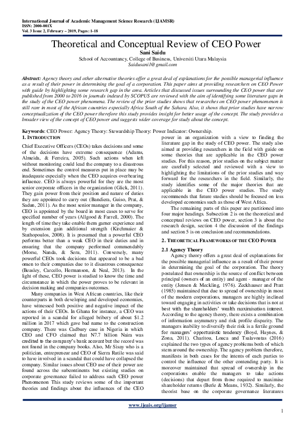 (PDF) Theoretical and Conceptual Review of CEO Power