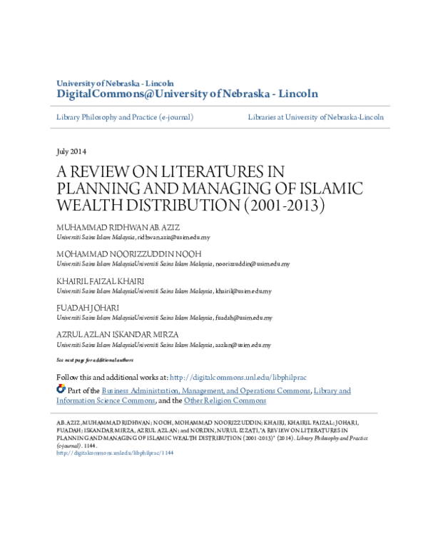 (PDF) A Review on Literatures in Planning and Managing of Islamic ...