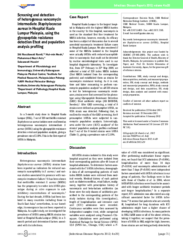 Pdf Screening And Detection Of Heterogenous Vancomycin Intermediate Staphylococcus Aureus In