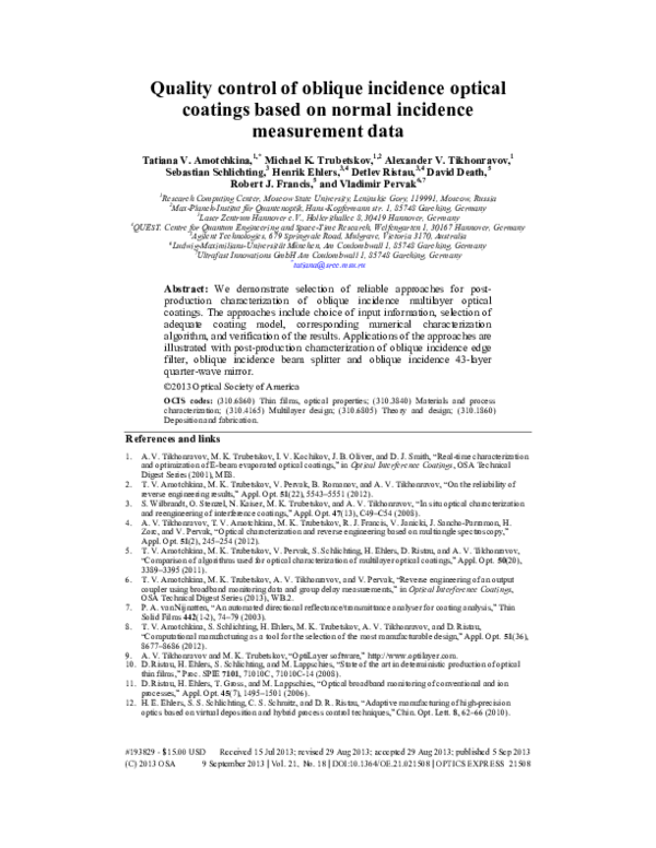 (PDF) Quality control of oblique incidence optical coatings based on ...