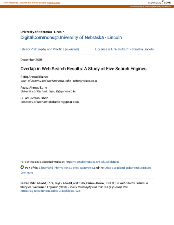 (PDF) Overlap In Web Search Results: A Study of Five Search Engines