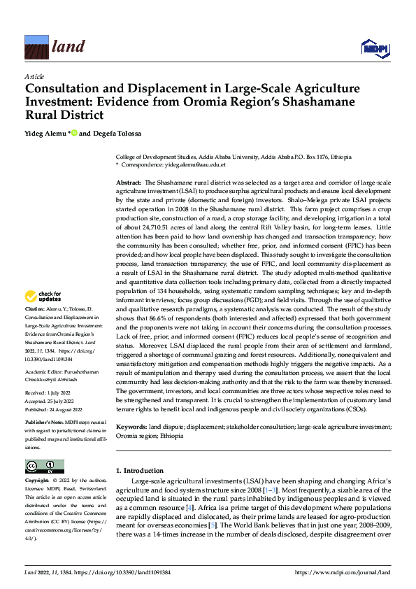(PDF) Consultation and Displacement in Large-Scale Agriculture ...