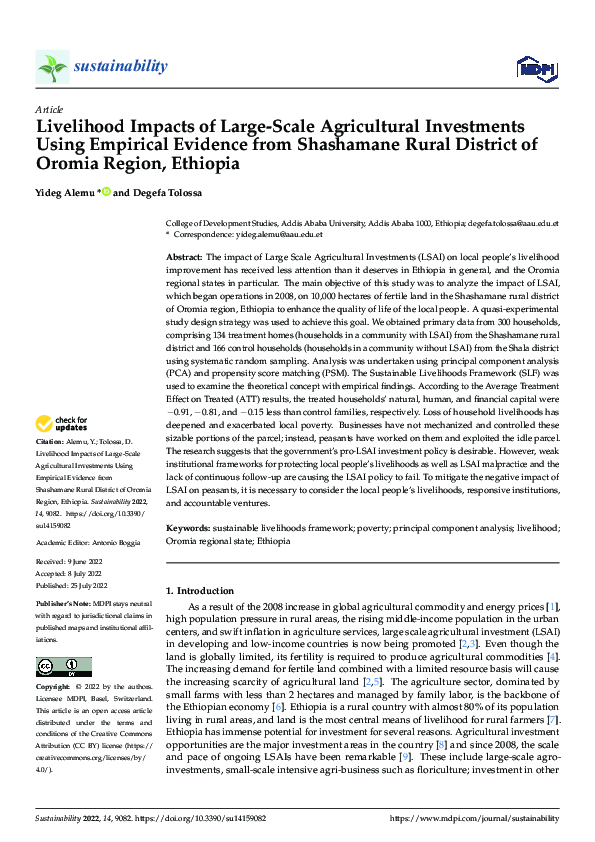(PDF) Livelihood Impacts of Large-Scale Agricultural Investments Using ...