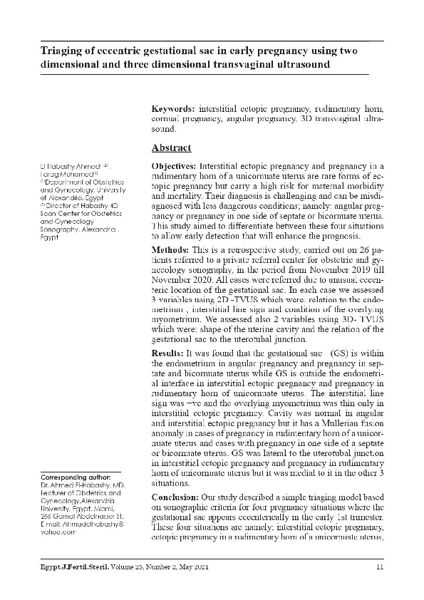 (PDF) Triaging of eccentric gestational sac in early pregnancy using ...