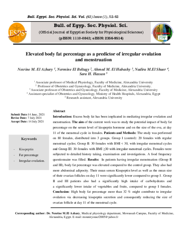 (PDF) Elevated body fat percentage as a predictor of irregular ...