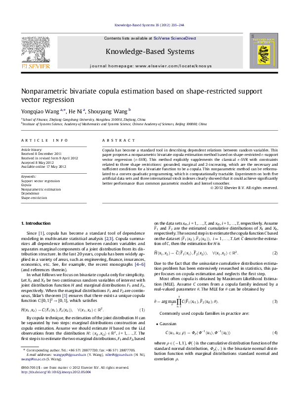 Pdf Nonparametric Bivariate Copula Estimation Based On Shape Restricted Support Vector Regression