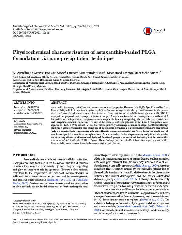 (PDF) Physicochemical characterization of astaxanthin-loaded PLGA formulation via ...