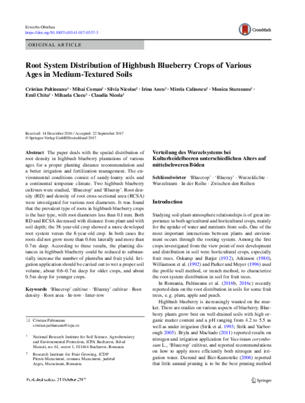 (PDF) Root System Distribution of Highbush Blueberry Crops of Various ...