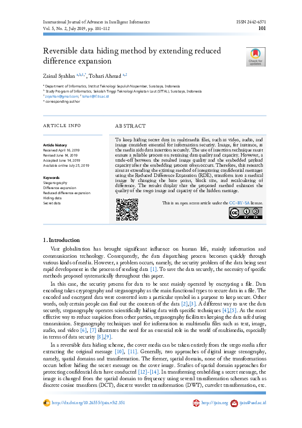(PDF) Reversible data hiding method by extending reduced difference expansion